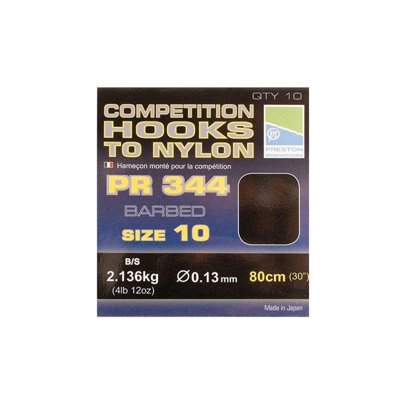 Carlige Preston Competition Hooks 344 To Nylon, 10buc/plic Marime Nr. 10
